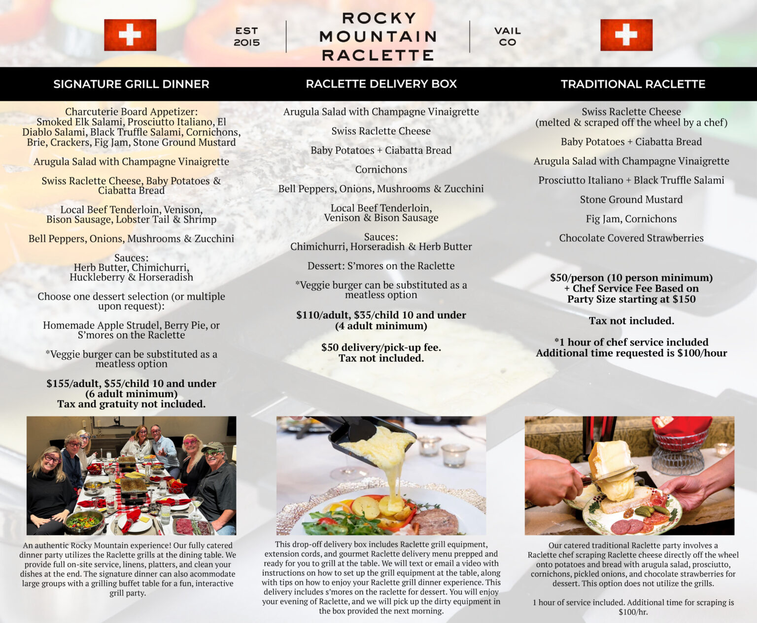 Rocky Mountain Raclette Menu